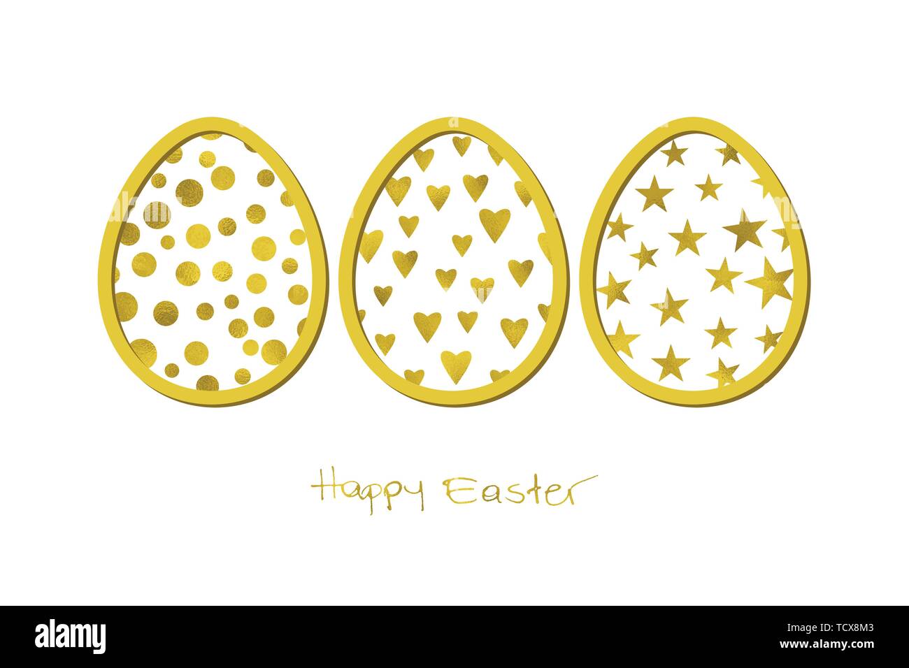 Easter white background with gold eggs and Grunge Calligraphic Text ...