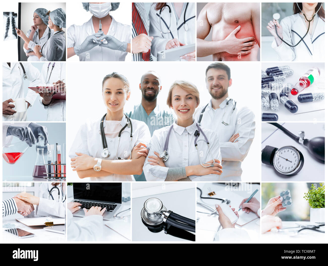 Healthcare people group. Professional male and female doctors posing at ...