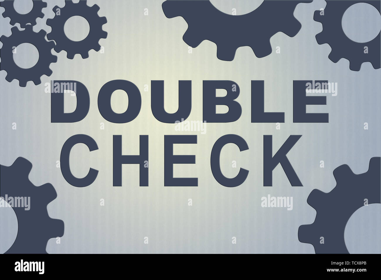 DOUBLE CHECK sign concept illustration with gray gear wheel figures on ...