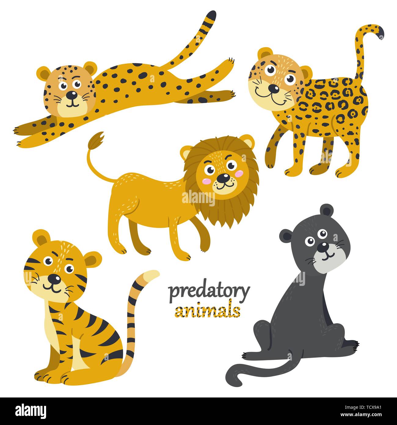 Vector set of predatory animals. Isolated elements for stickers, cards ...