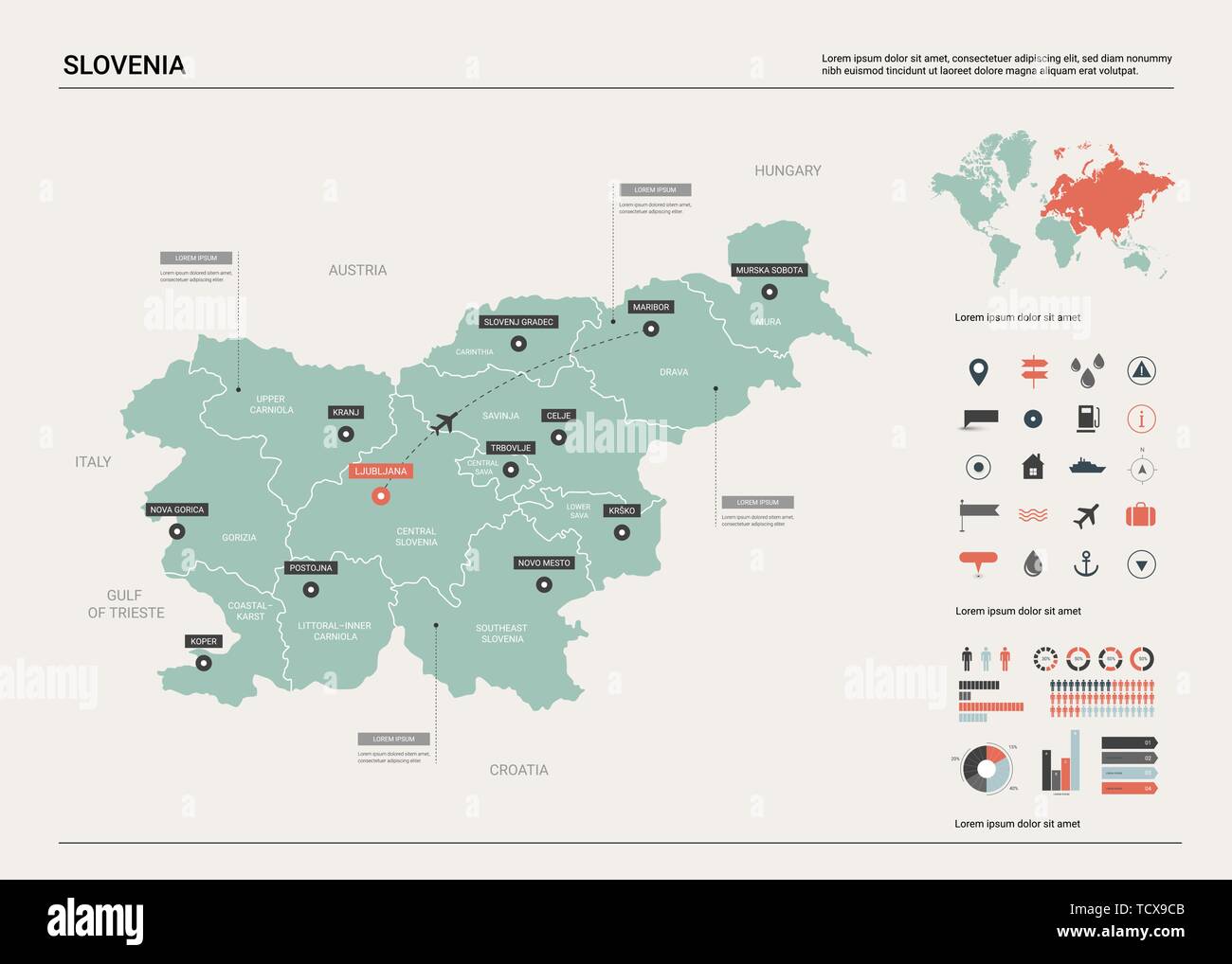Vector map of Slovenia. Country map with division, cities and capital ...