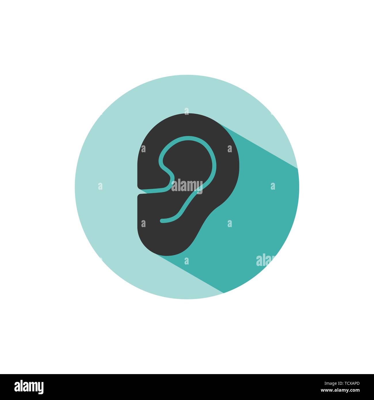 Body senses heard. Ear icon with shade on green circle. Vector ...