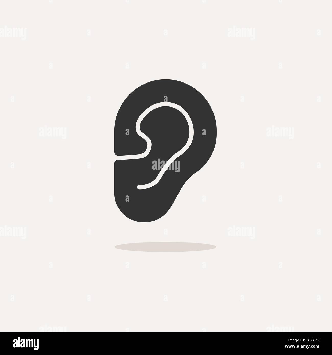 Body senses heard. Ear icon with shadow on beige background. Vector ...