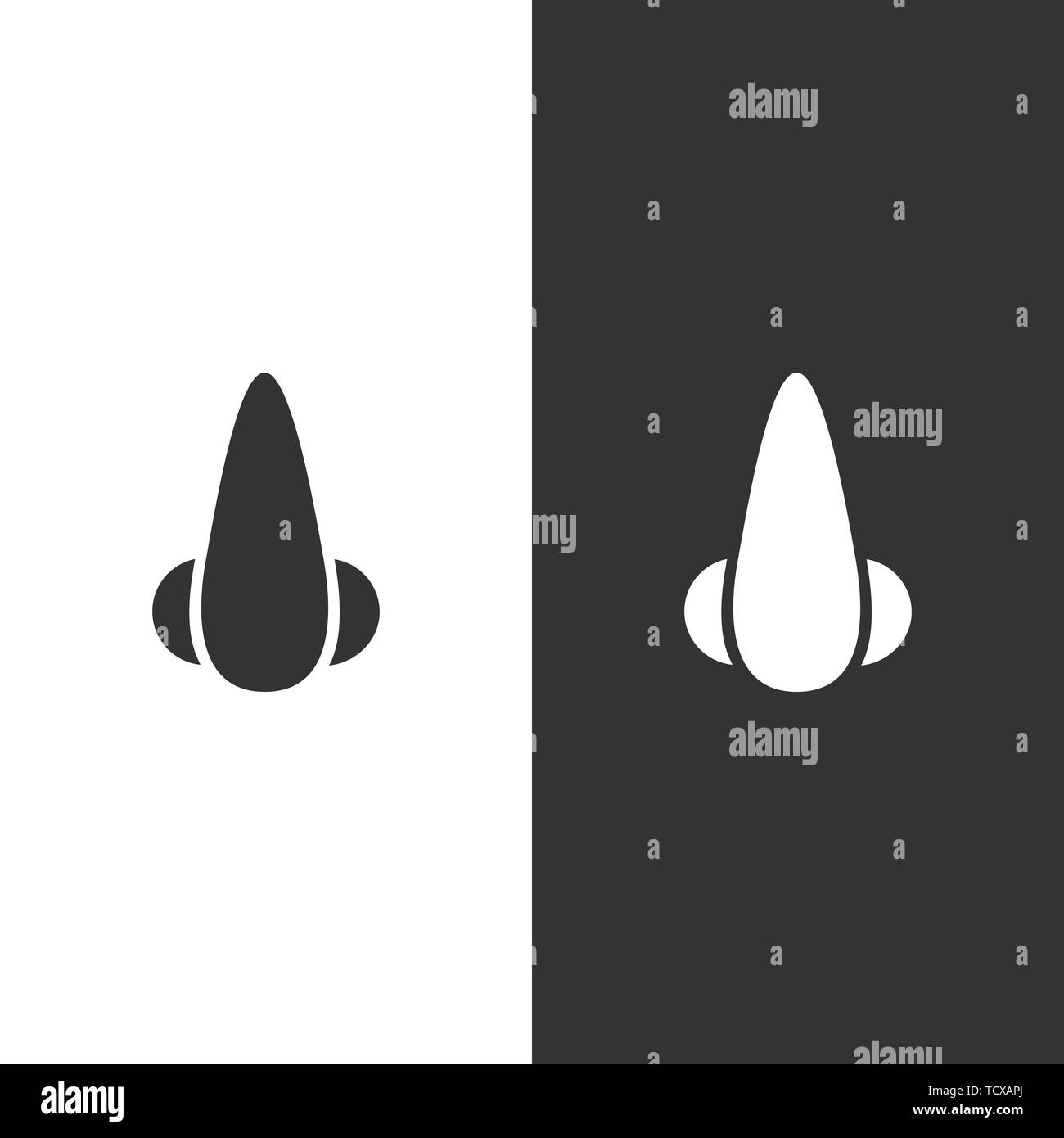 Body senses smell. Nose icon on black and white background. Vector ...
