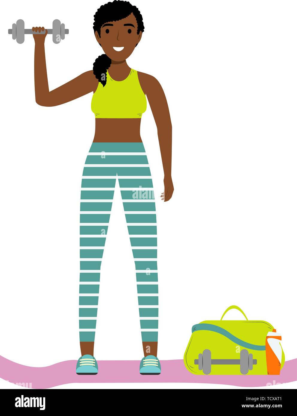 Girl in uniform with dumbbells. Fitness classes. Flat cartoon style ...