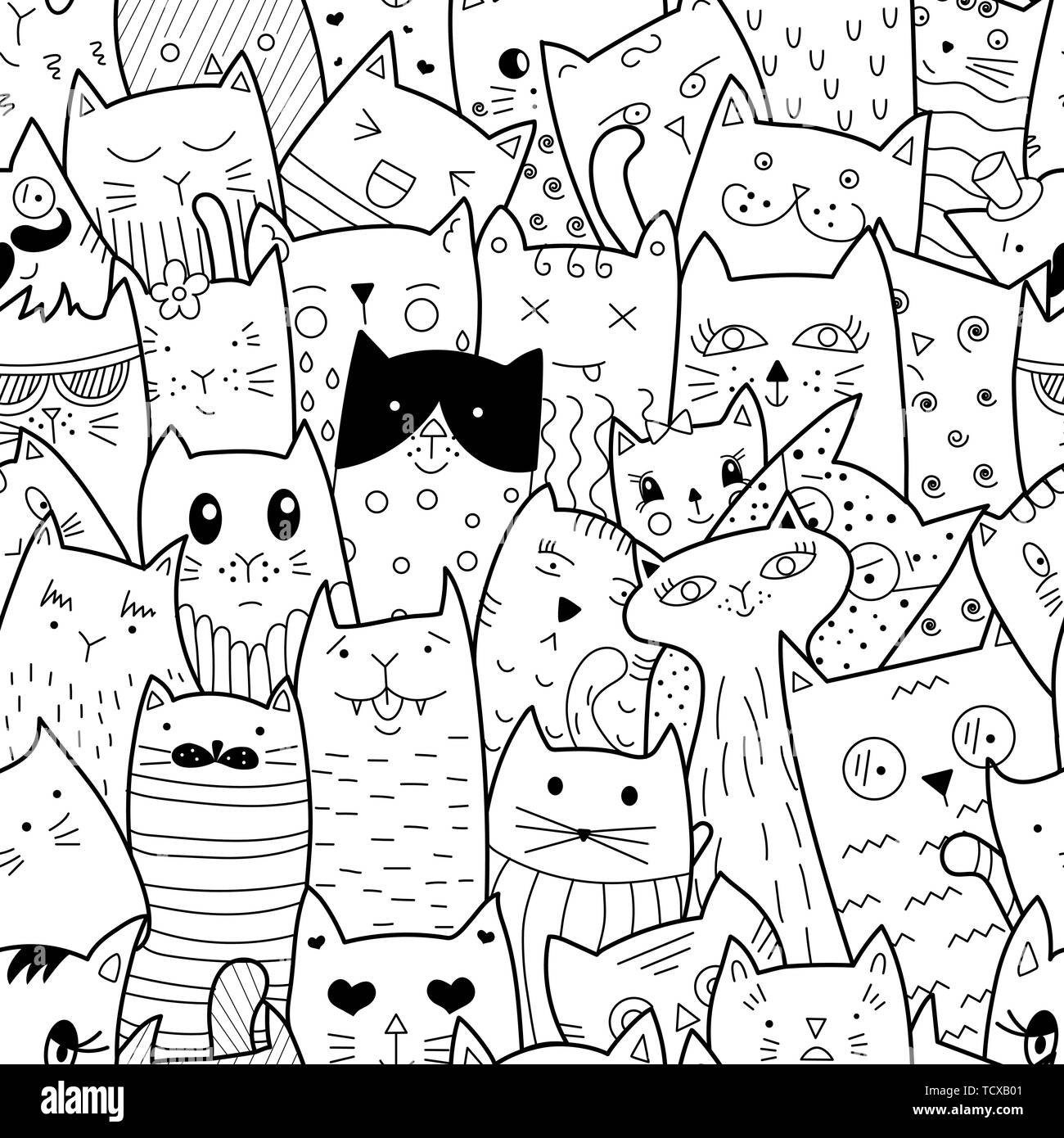 Seamless pattern with doodle cats. Can be used for textile, website ...