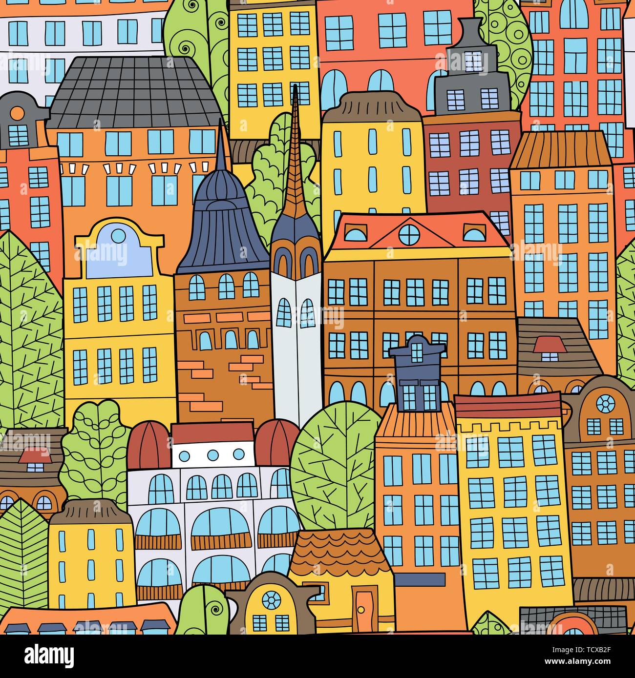 Hand drawn doodle houses. Can be used for school books, poster and ...