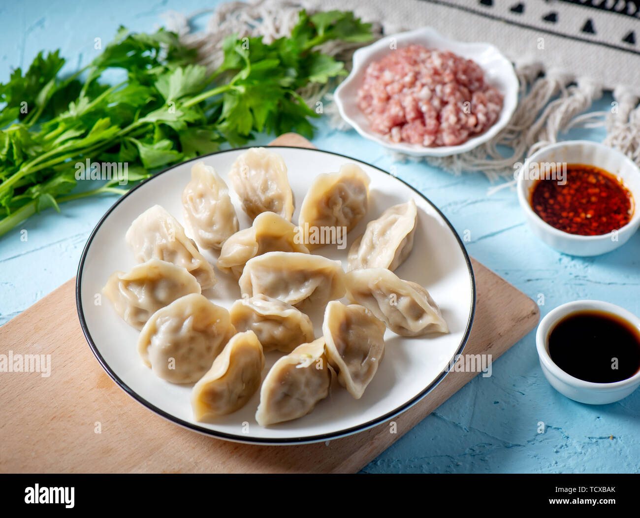 Pork celery dumplings Stock Photo - Alamy