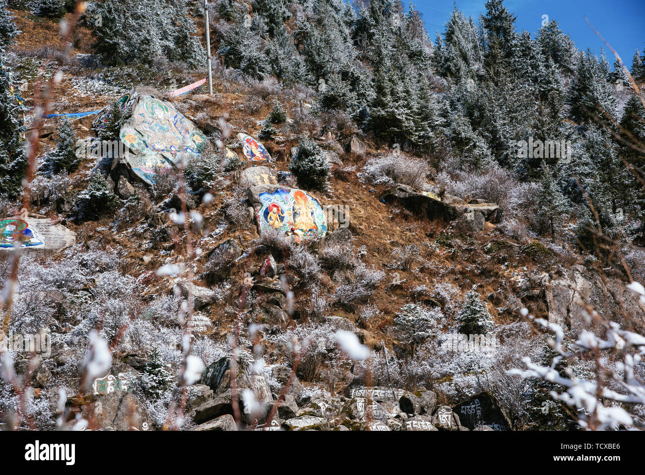 Tibetan mani stone pile Stock Photo - Alamy