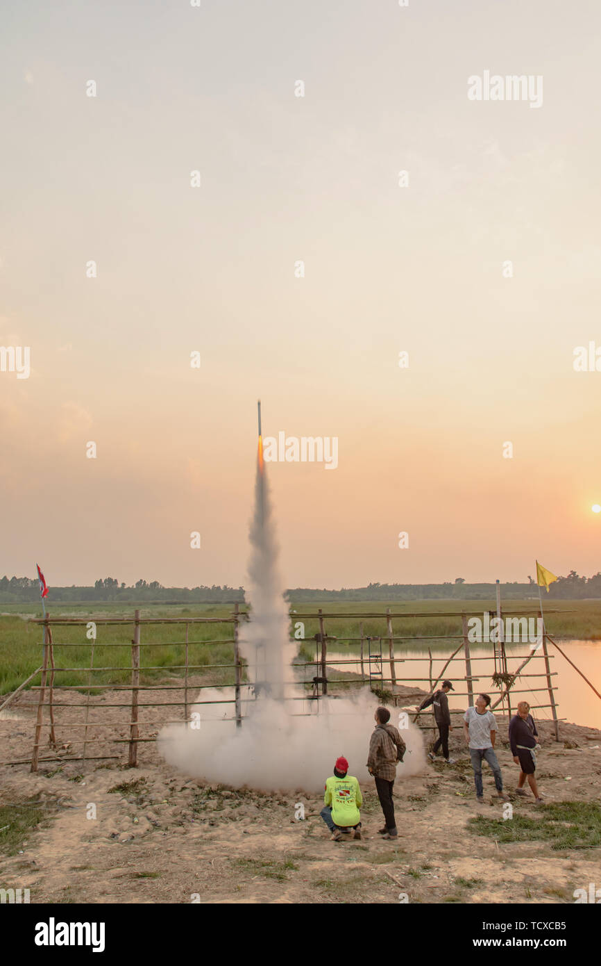 NAKHONPHANOM, THAILAND - APRIL 11, 2019 - Thai rocket to the sky ...