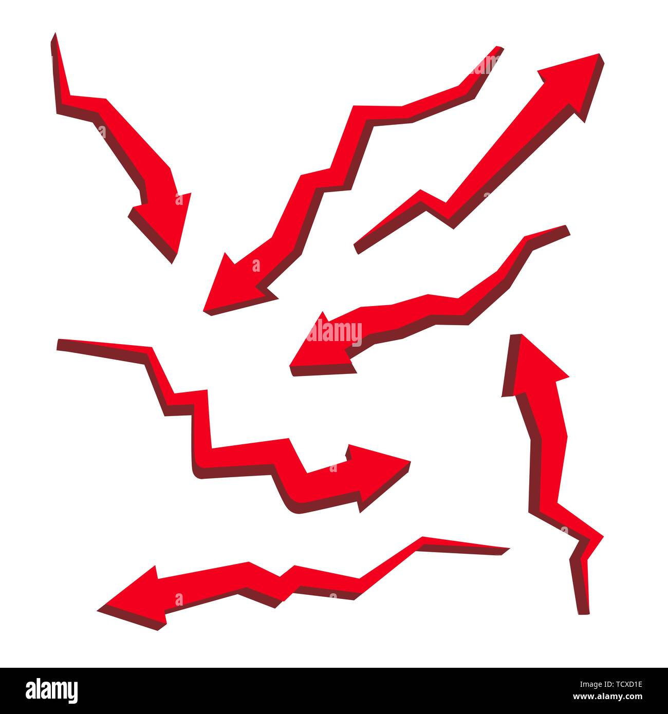Red Arrow Pointing Downward And Rising Set Vector Stock Vector Image ...