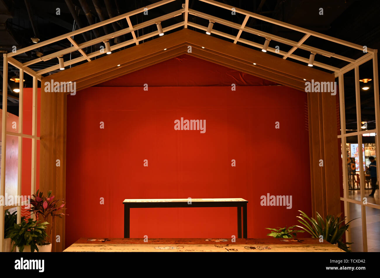 Indoor red stage background Stock Photo - Alamy