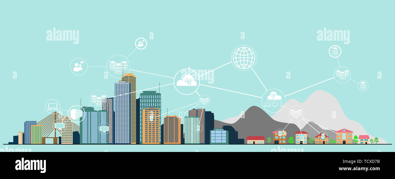 Big data concept icon with city building illustration Stock Photo - Alamy