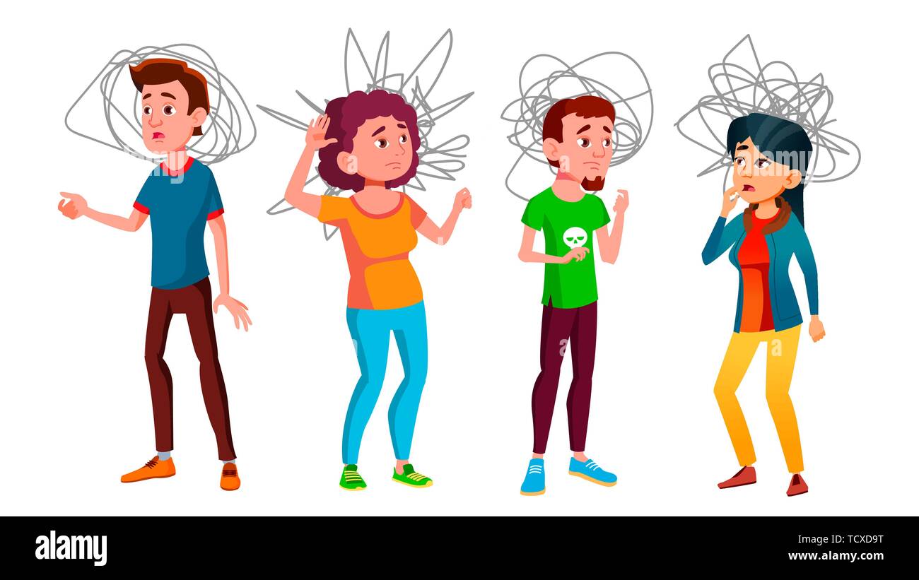 Anxiety Group Of Characters Man And Woman Vector Stock Vector Image ...