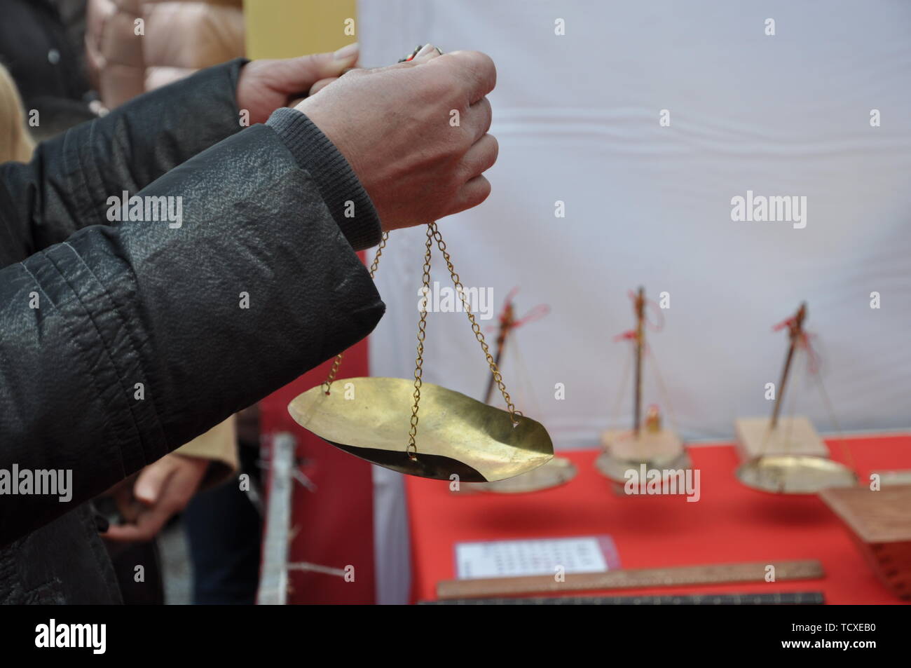 Ancient wooden pole scales Stock Photo - Alamy
