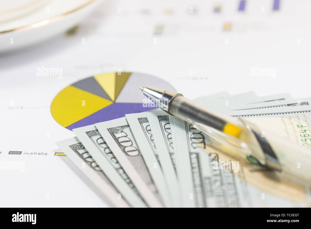 Calculator, US dollar bills, pens, business charts, glasses Stock Photo ...