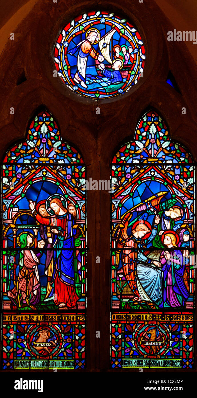 Victorian 19th century stained glass window, church of Bradfield ...