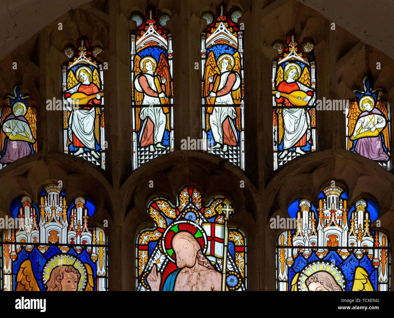 Victorian 19th century stained glass window, Lawshall church, Suffolk ...