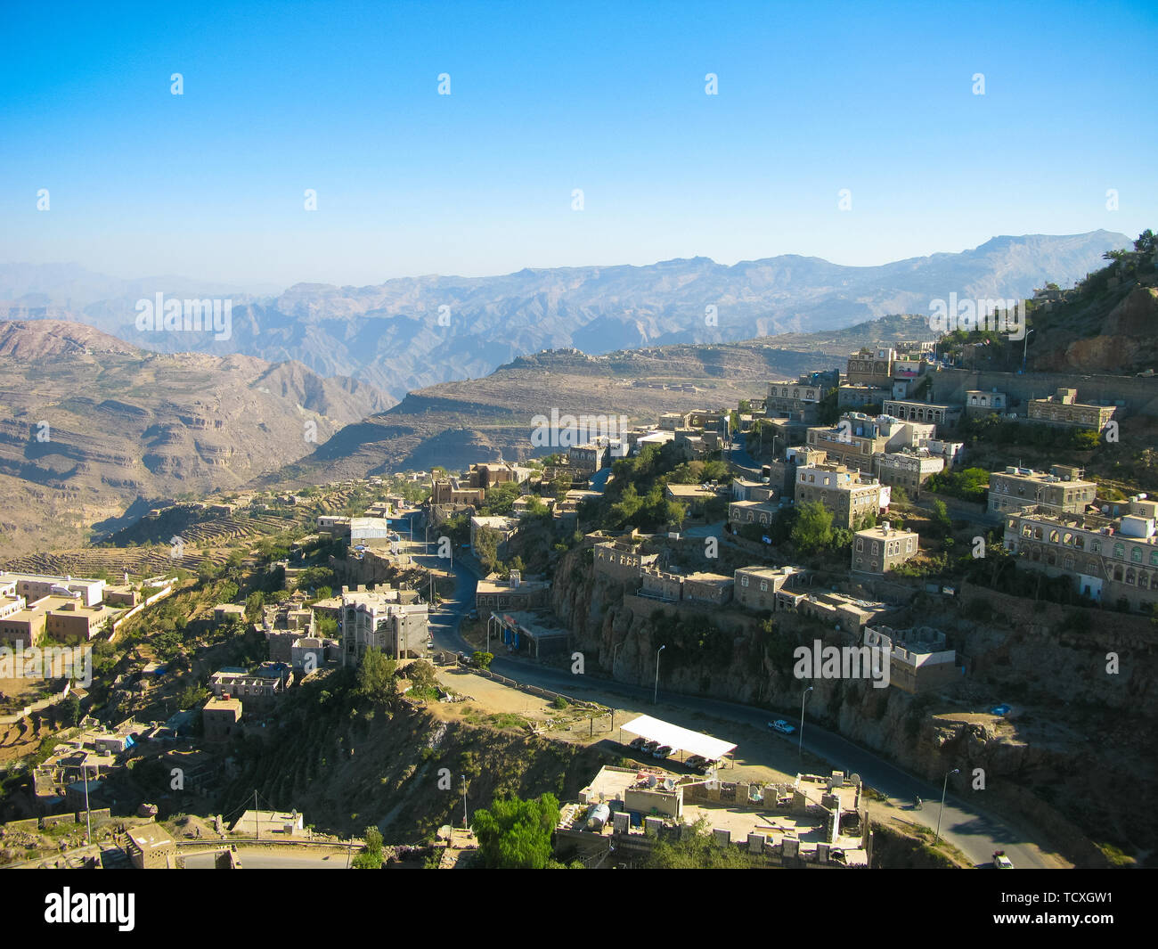 Aerial view to Hajjah city and Haraz mountain in Yemen Stock Photo - Alamy