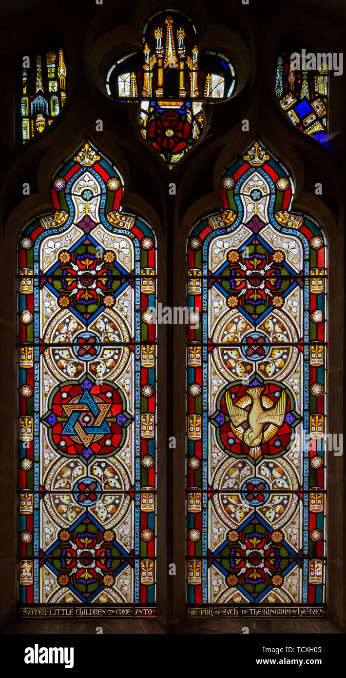 Victorian 19th century stained glass window, Shimpling church, Suffolk ...