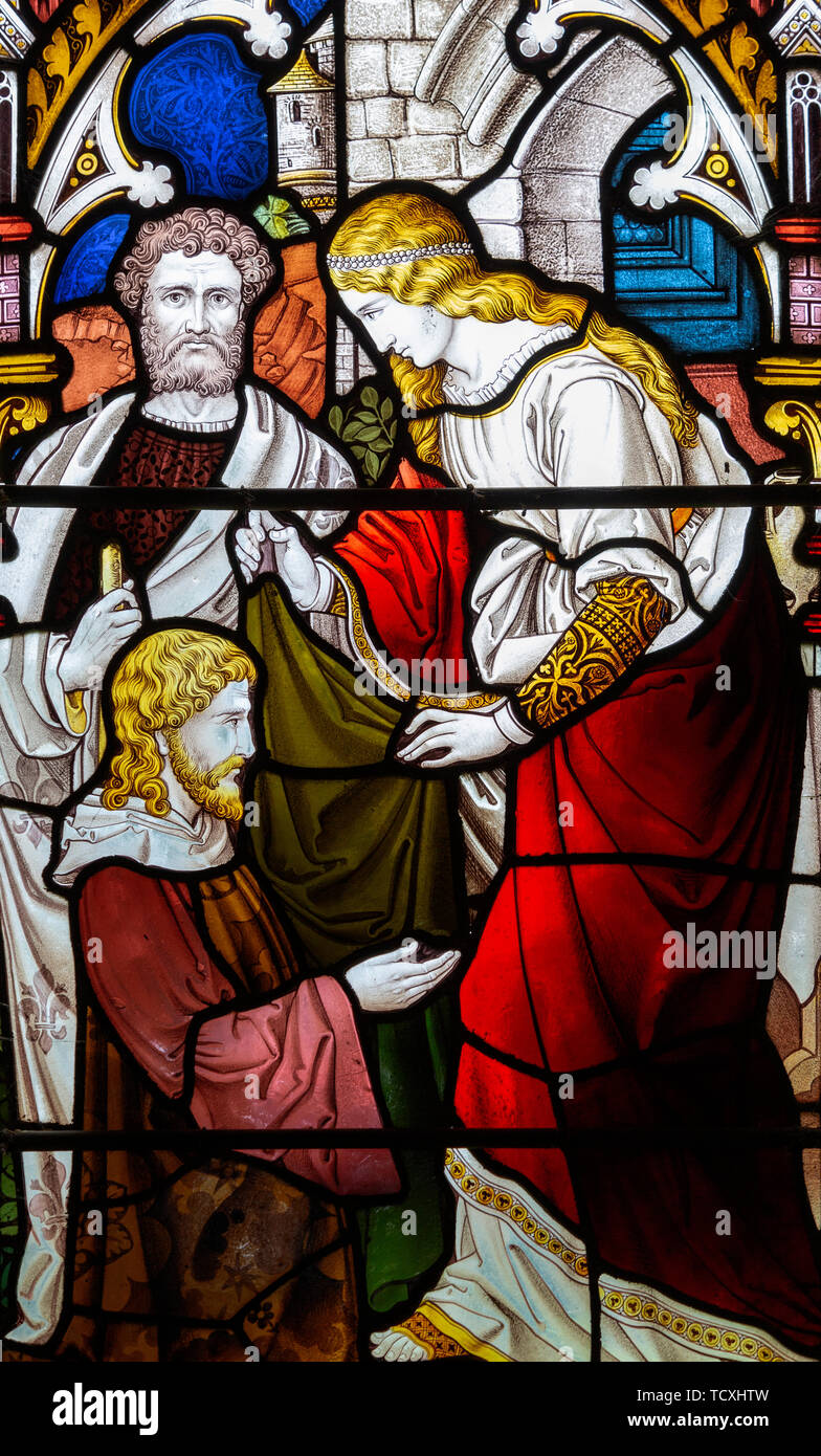 Victorian 19th century stained glass window, Shimpling church, Suffolk ...
