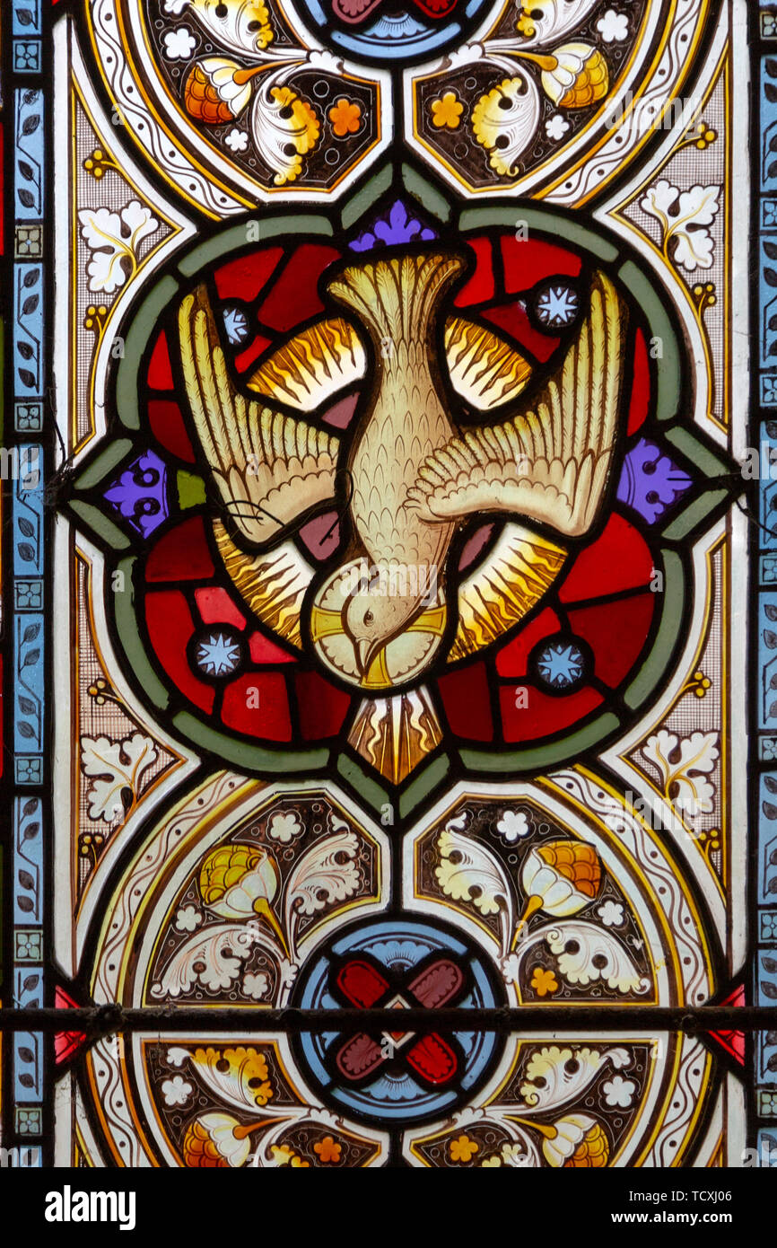 Victorian 19th century stained glass window, Shimpling church, Suffolk ...