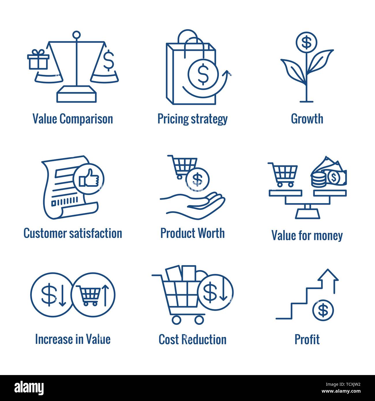 Competitive Pricing Icon Set w Growth, Profitability, and Worth Stock ...