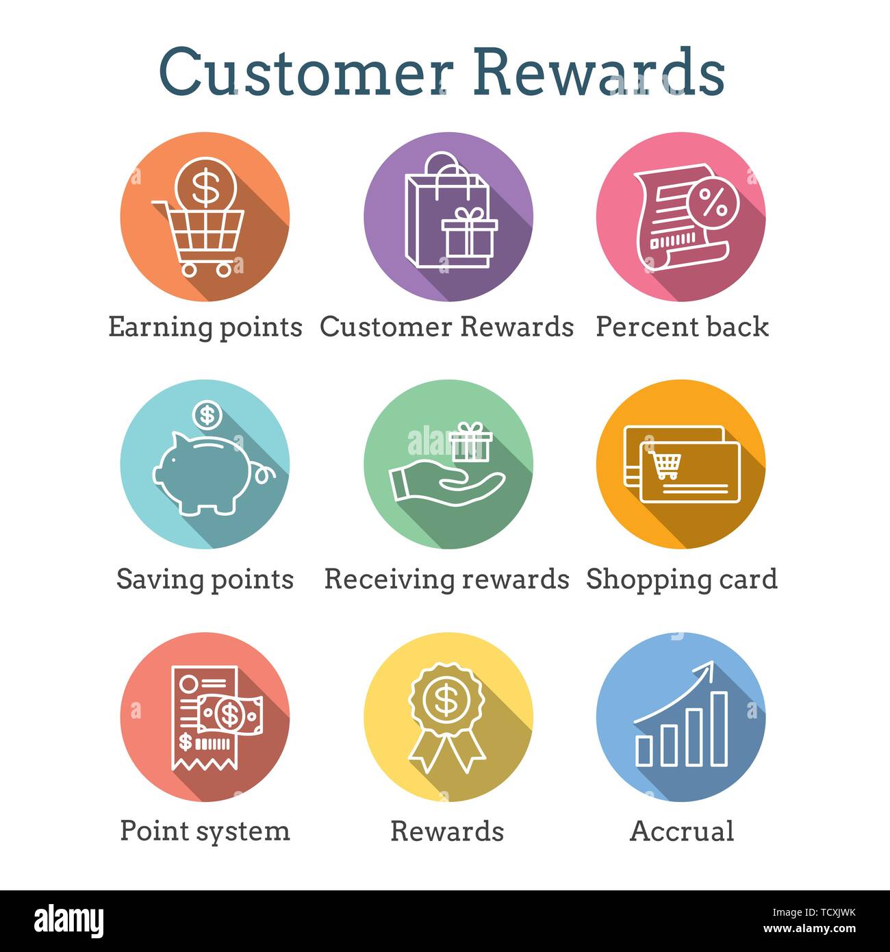 Customer Rewards Icon Set w Shopping Bag and Discount Images Stock ...