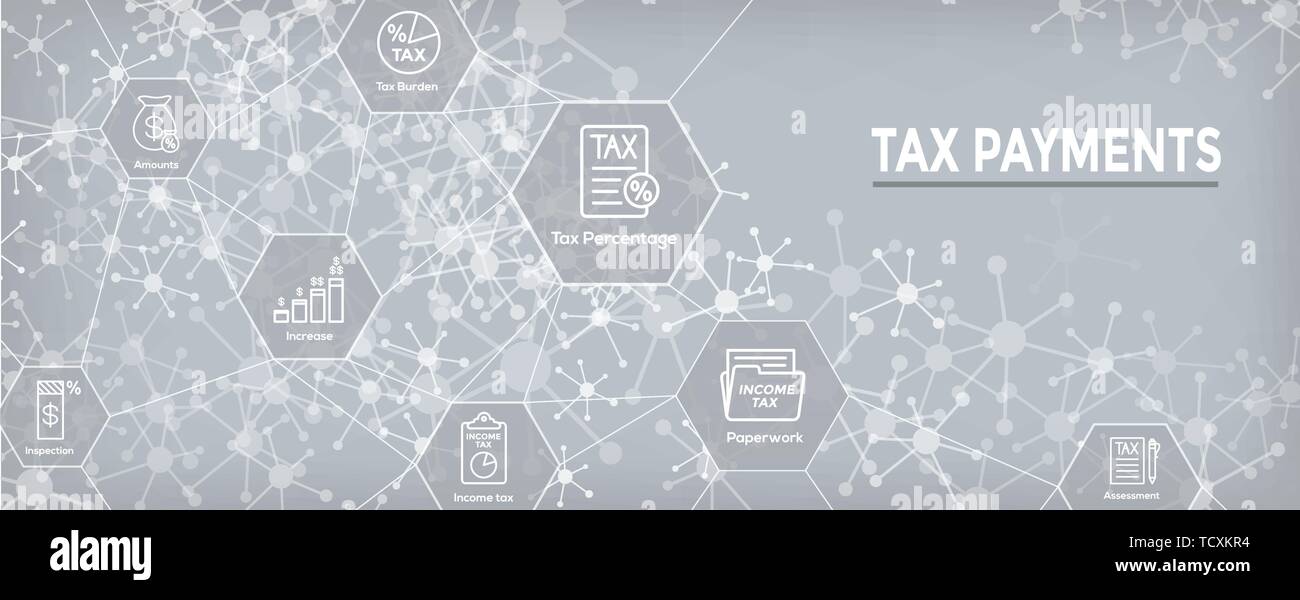 Tax concept w percentage paid, icon and income idea. Flat vector ...