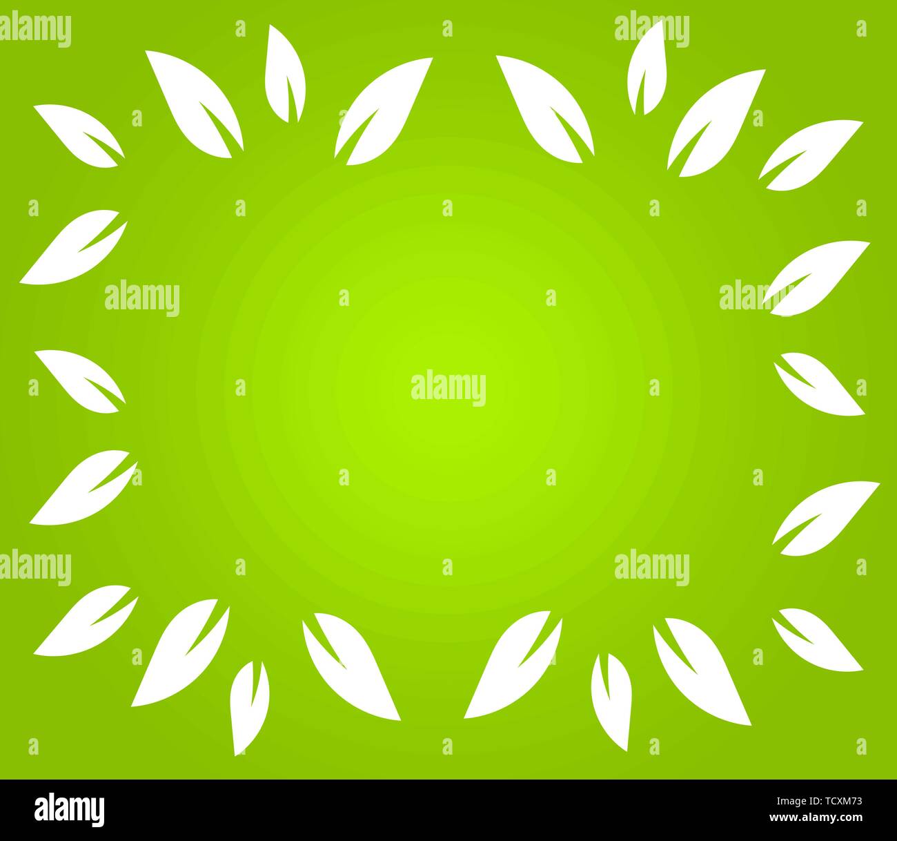 White leaves border on green background, spring illustration Stock ...