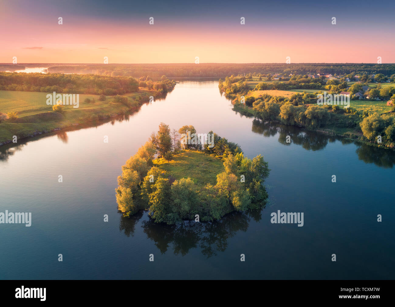 Aerial view river small island hi-res stock photography and images - Alamy