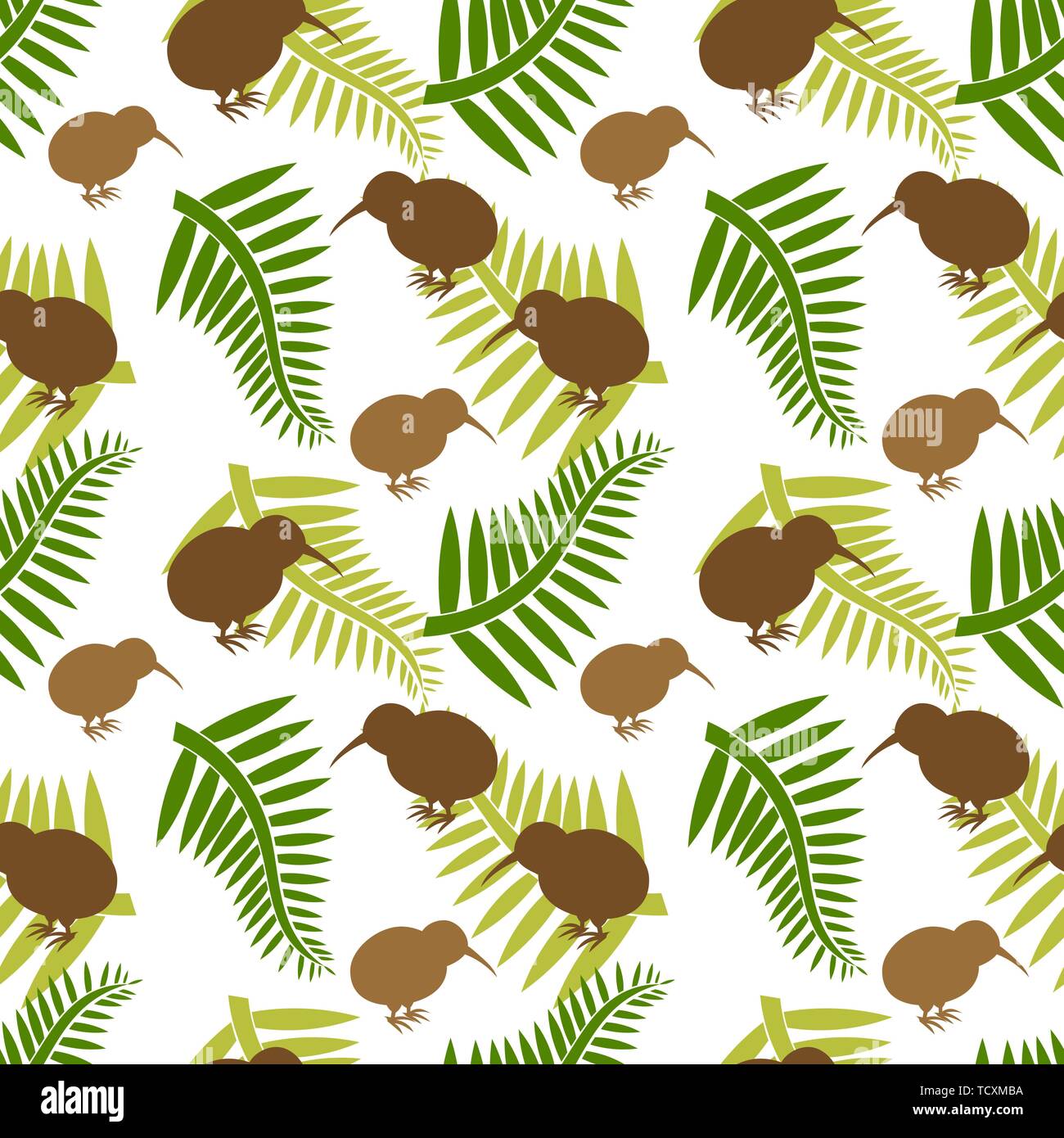 Kiwi bird and ferns seamless pattern. Vector illustration Stock Vector ...