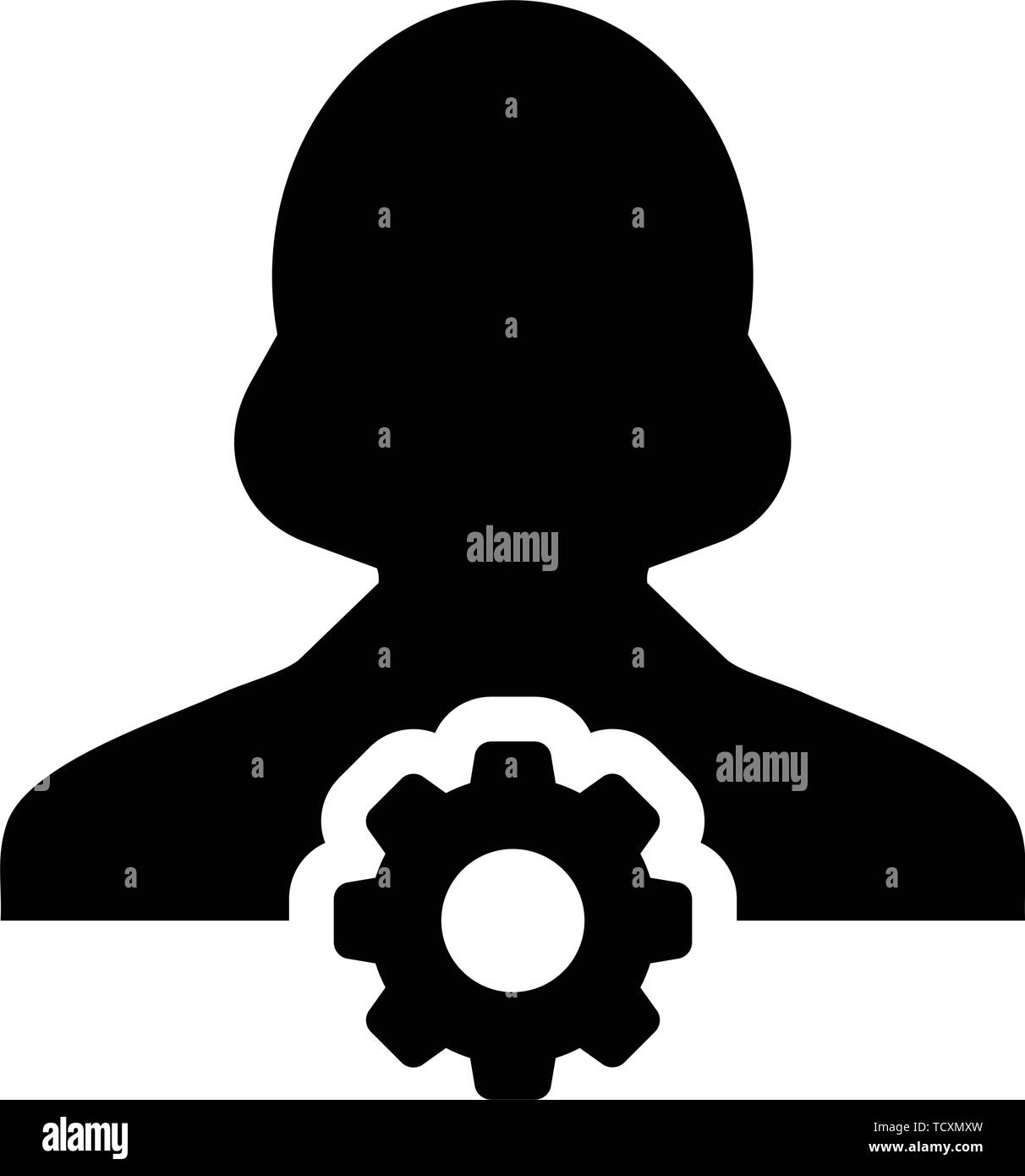 Gear icon vector female person profile avatar with gear cogwheel for ...