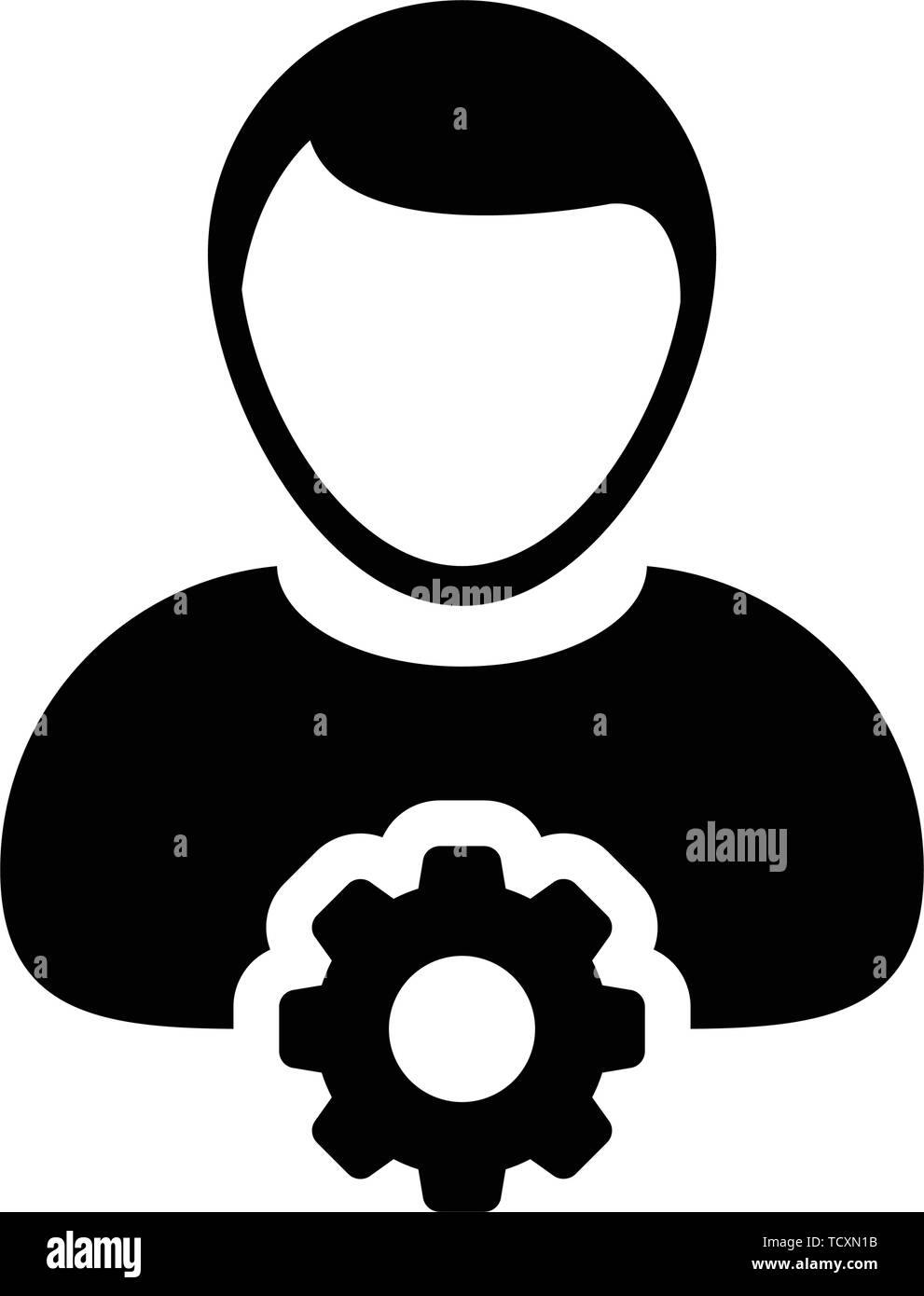 Support icon vector male person profile avatar with gear cogwheel for ...