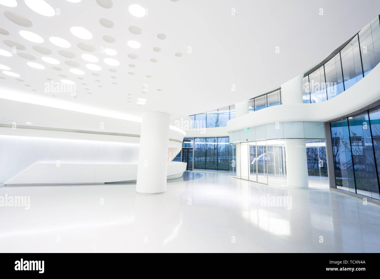 futuristic modern office building interior in urban city Stock Photo ...
