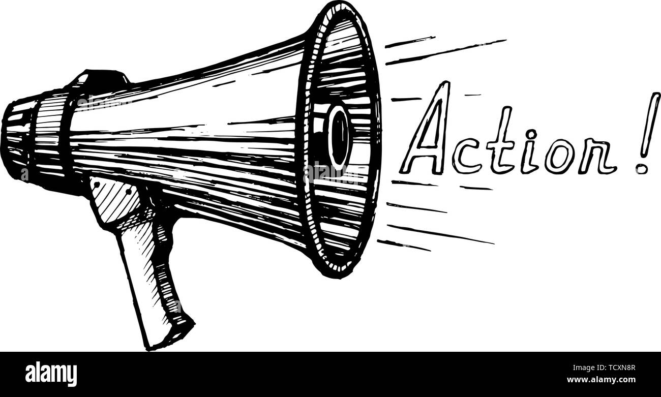 Bullhorn megaphone white black Black and White Stock Photos & Images ...