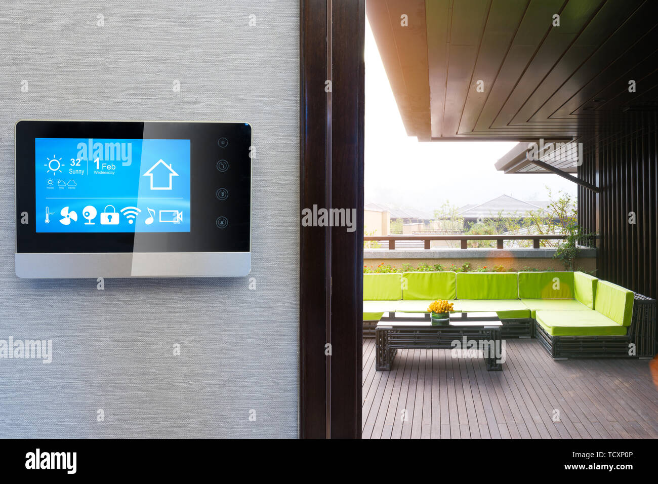 smart screen with smart home and modern balcony Stock Photo - Alamy