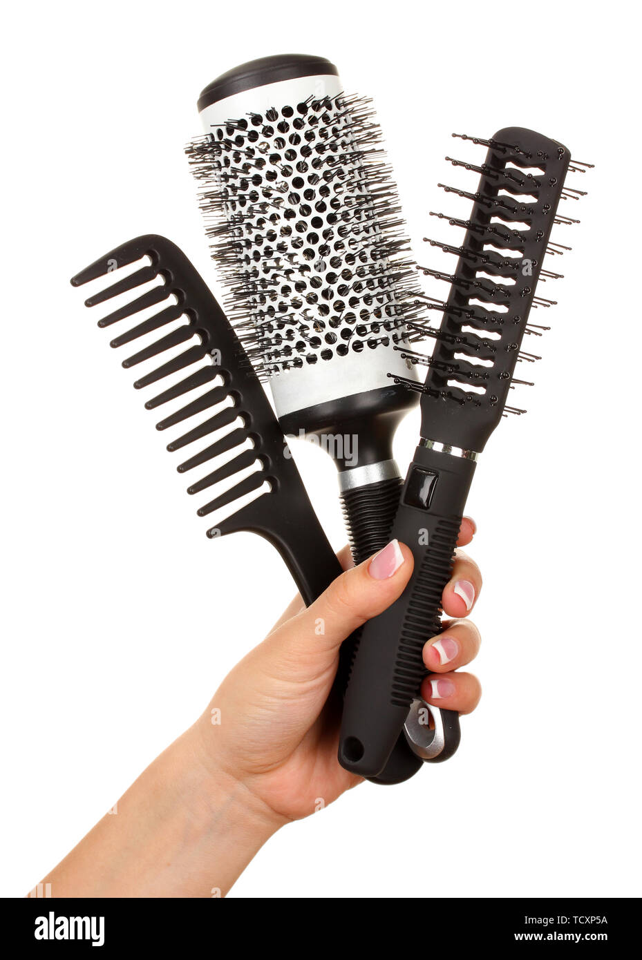 Female hairdresser hold in hand Cut Out Stock Images & Pictures - Alamy