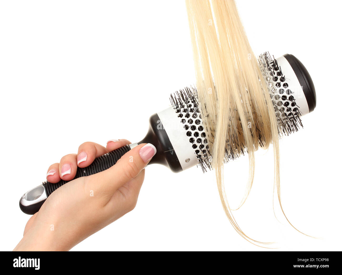Blond curls brushing comb isolated on white Stock Photo - Alamy