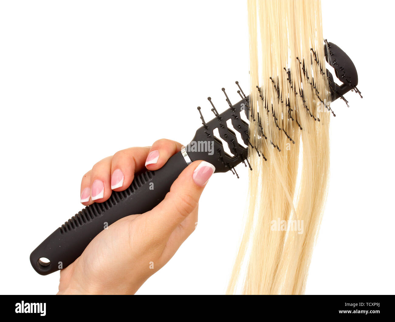 Blond curls brushing comb isolated on white Stock Photo - Alamy