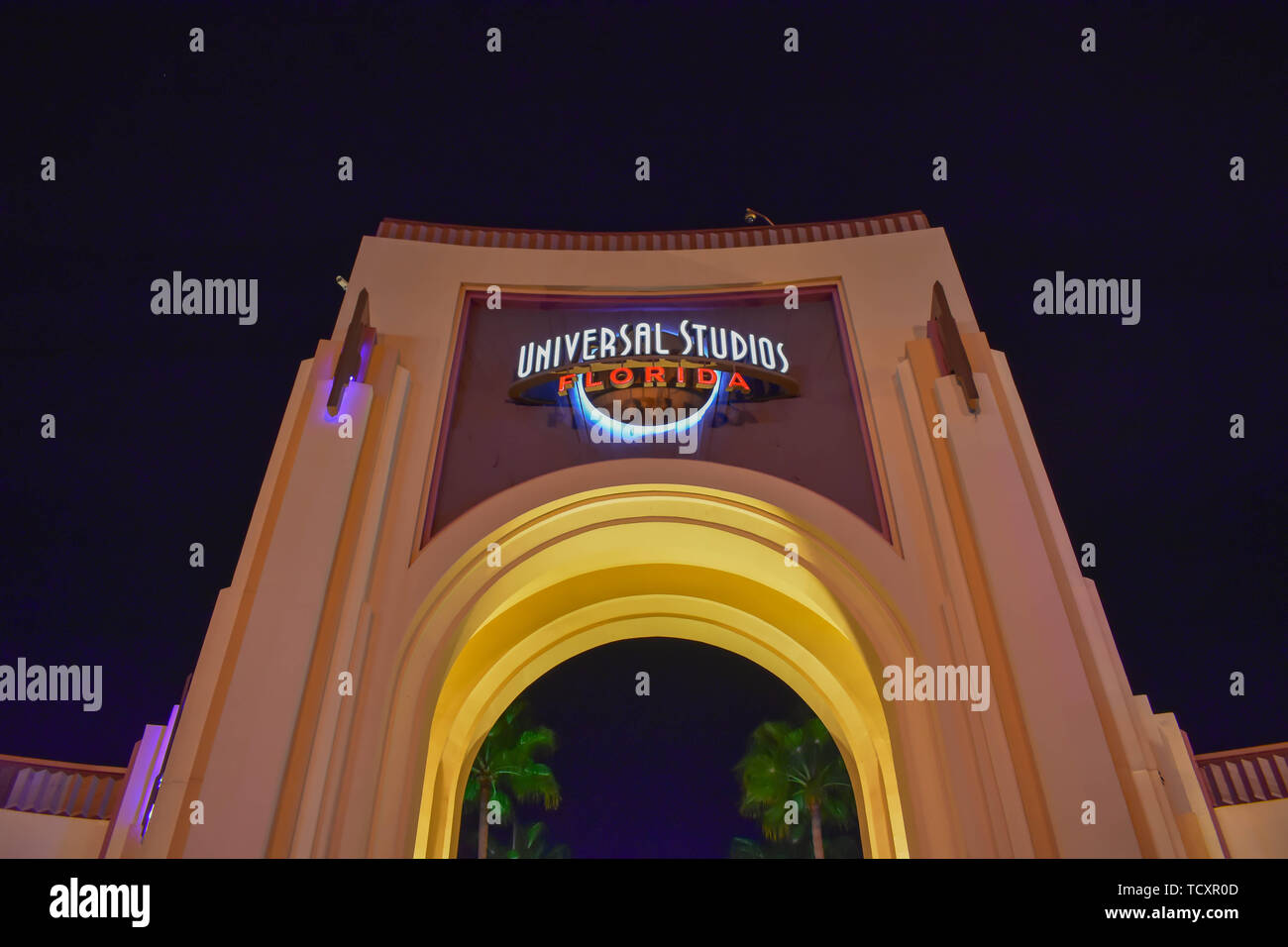 Orlando, Florida. February 05, 2019. Top view of Universal Studios arch ...