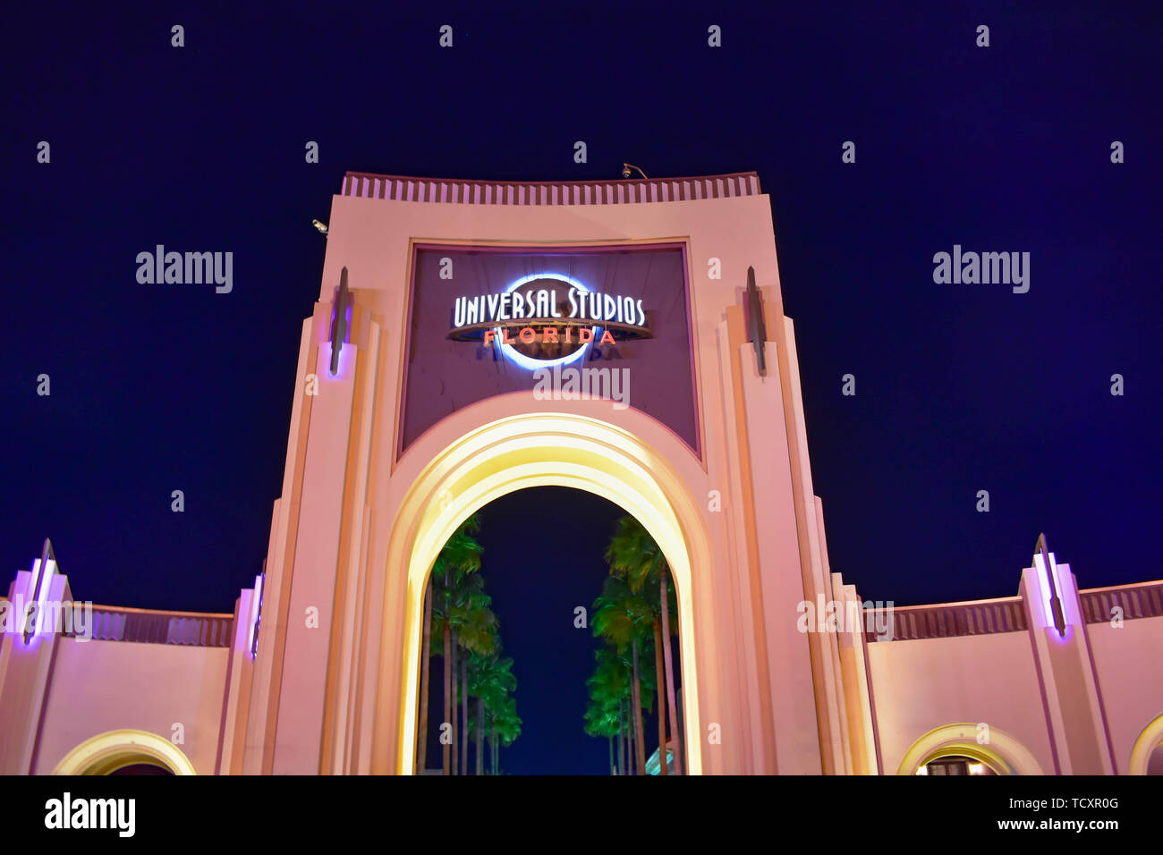 Orlando, Florida. February 05, 2019. Top view of Universal Studios arch ...