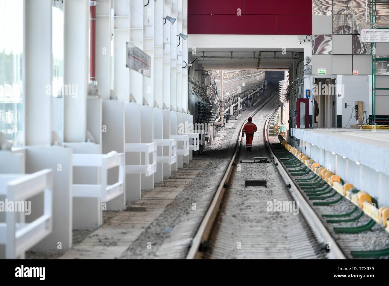 Russia, Moscow. A newly-built Prokshino Station of the Moscow Metro's ...