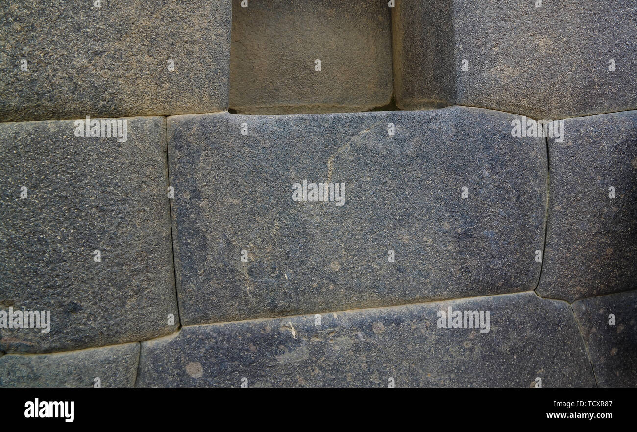 Polygonal masonry at Ollantaytambo archaeological site at Cuzco ...