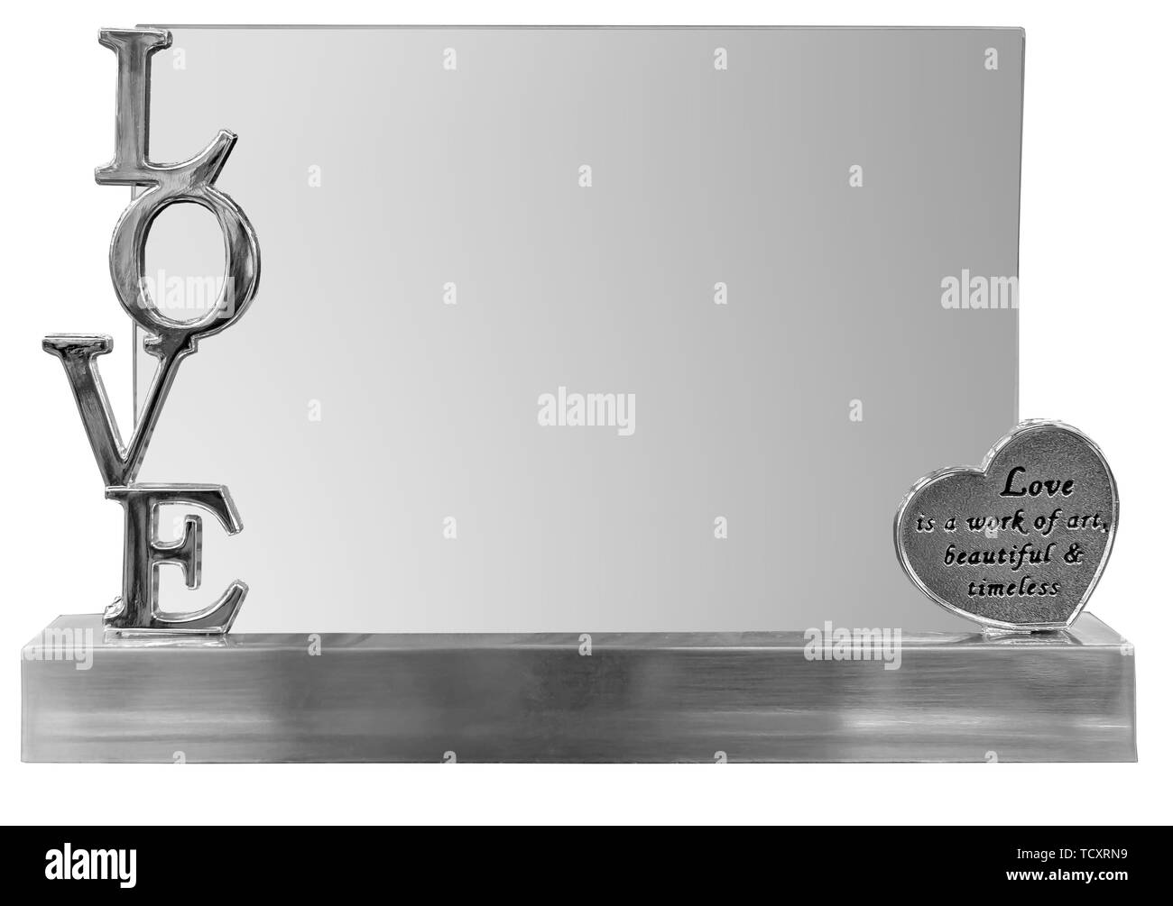 White metal photo frame with hearts on isolaed background Stock Photo ...