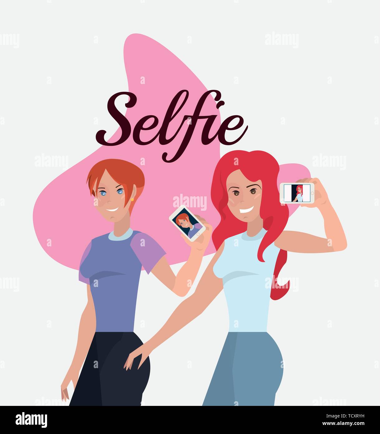 two women with mobile selfie vector illustration Stock Vector Image ...
