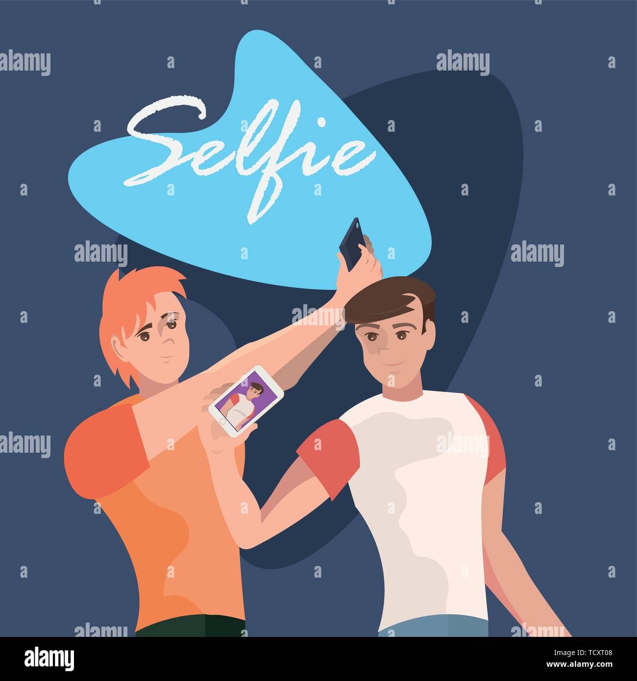 two men with mobile selfie vector illustration Stock Vector Image & Art ...