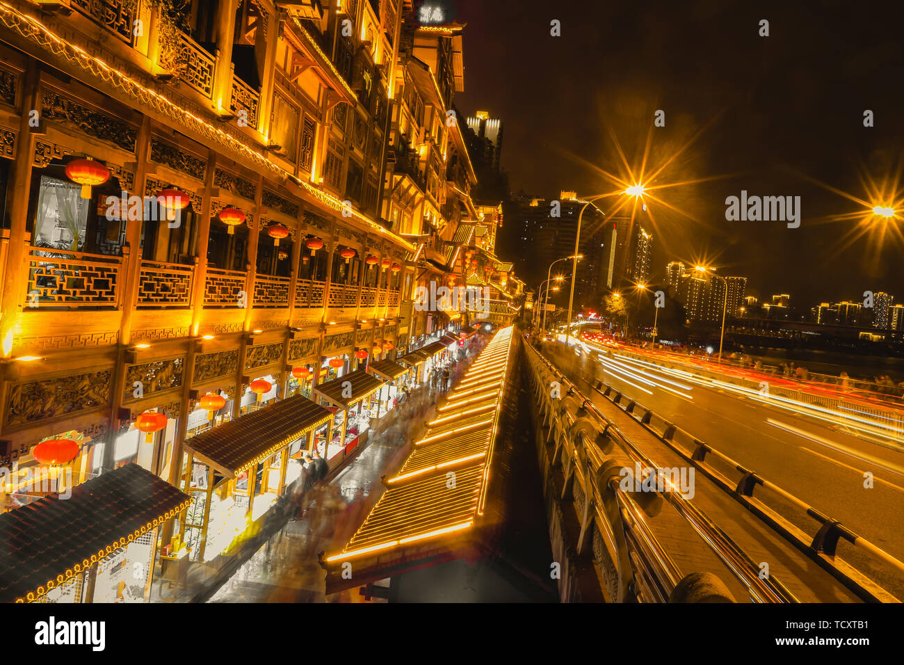 Night view of Hongya Cave, Chongqing, golden, bright Stock Photo - Alamy
