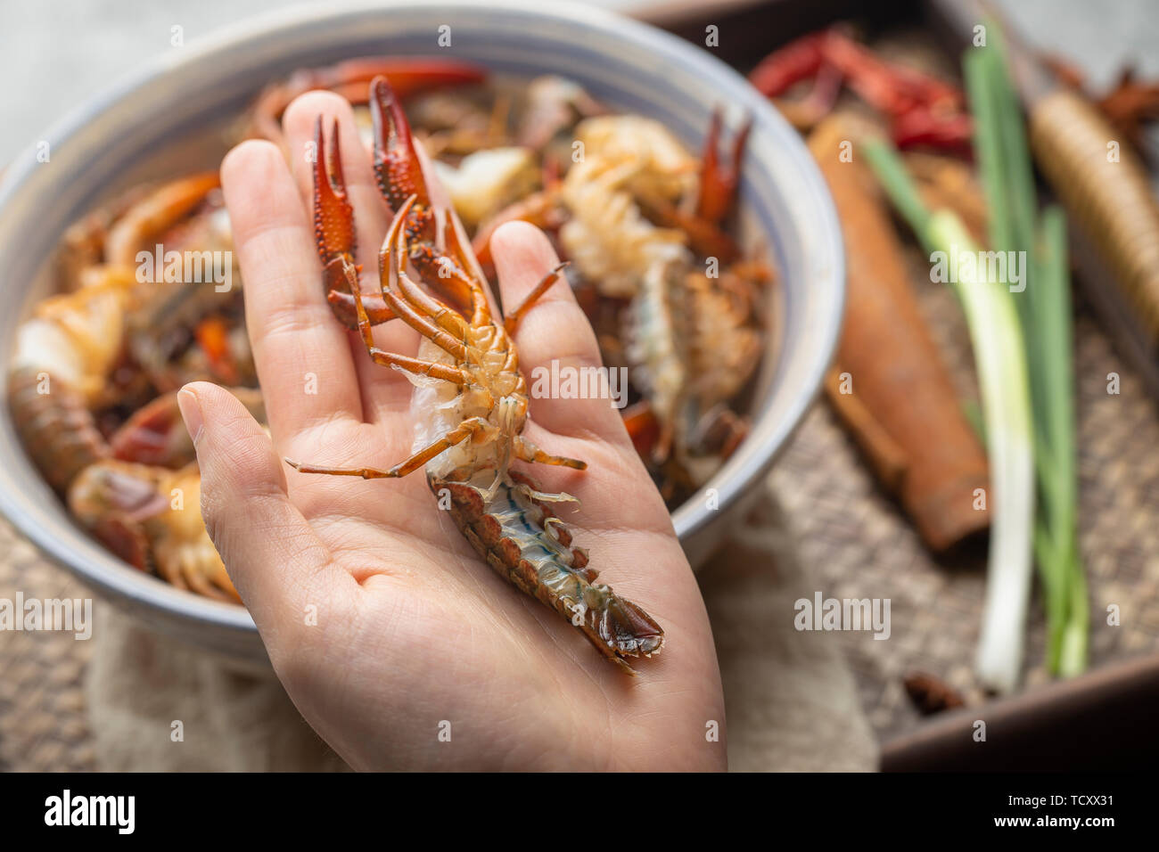 Spicy crayfish snacks Stock Photo - Alamy
