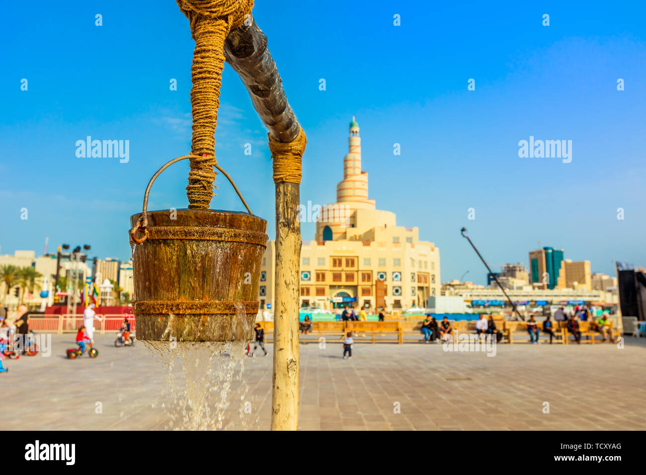 Closeup of flowing water at old well fountain, famous place in the ...